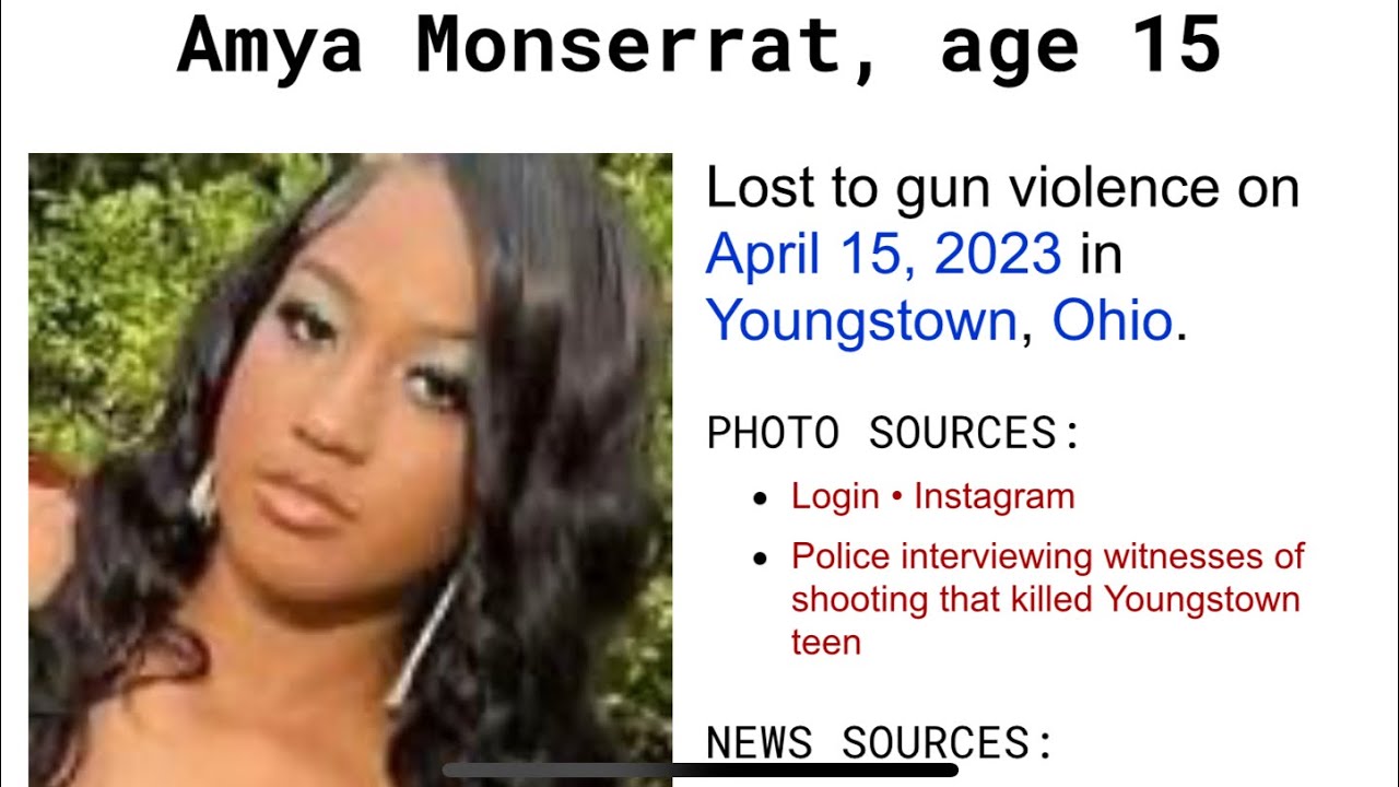 AMYA MONSERRAT 15 APR 15, 2023, YOUNGSTOWN, OHIO A SHOOTING VICTIM DIED ...