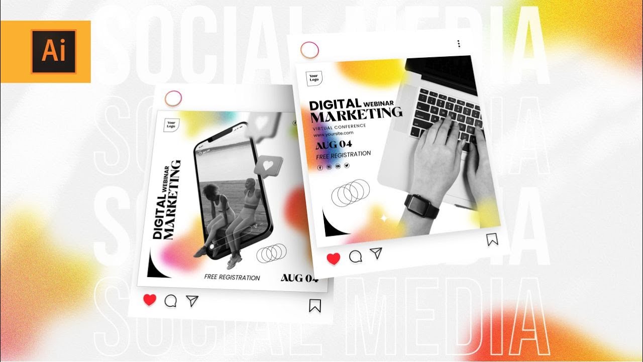 Social Media Post Design in Illustrator I Illustrator tutorial I ...
