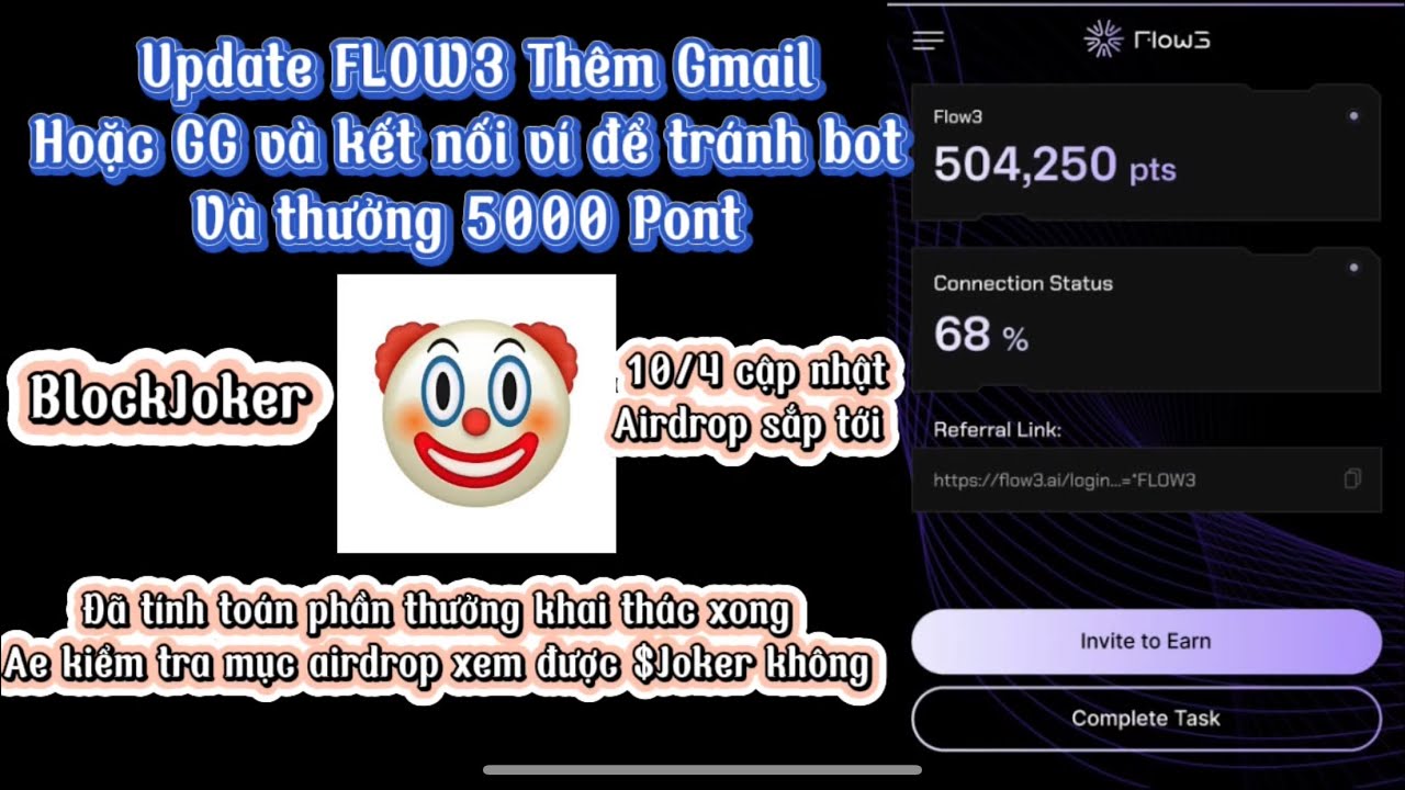 Dự án DePIN Flow3: Xác Minh Người Dùng Qua Email/Google và Blockjoker ...