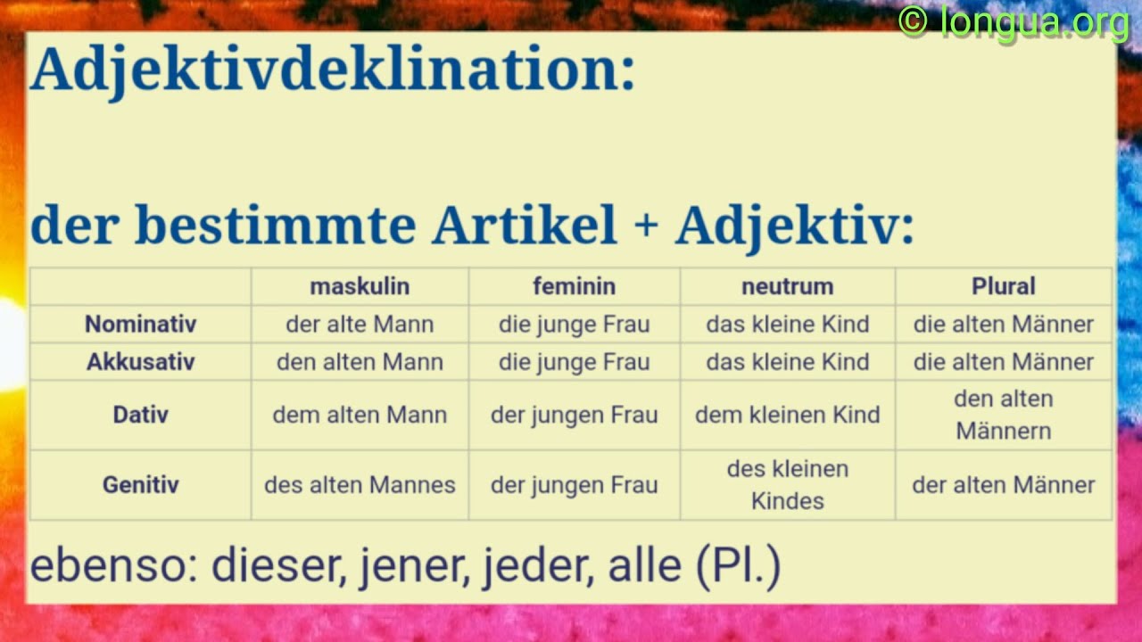 A1, A2, B1, B2, C1, Übungen, Adjektive, Deklination, Endungen, terminaison, fill in - YouTube