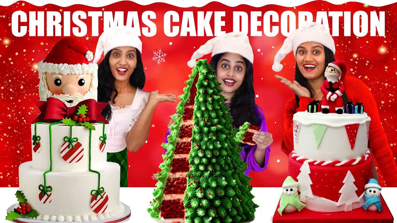 3 XMAS TALL CAKE DECORATING CHALLENGE 🤩വാശിയേറിയ ക്രിസ്മസ് കേക്ക് ...