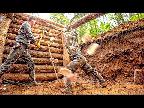Building a Bushcraft Dugout Shelter, dugout house - walls, logs, roof ...