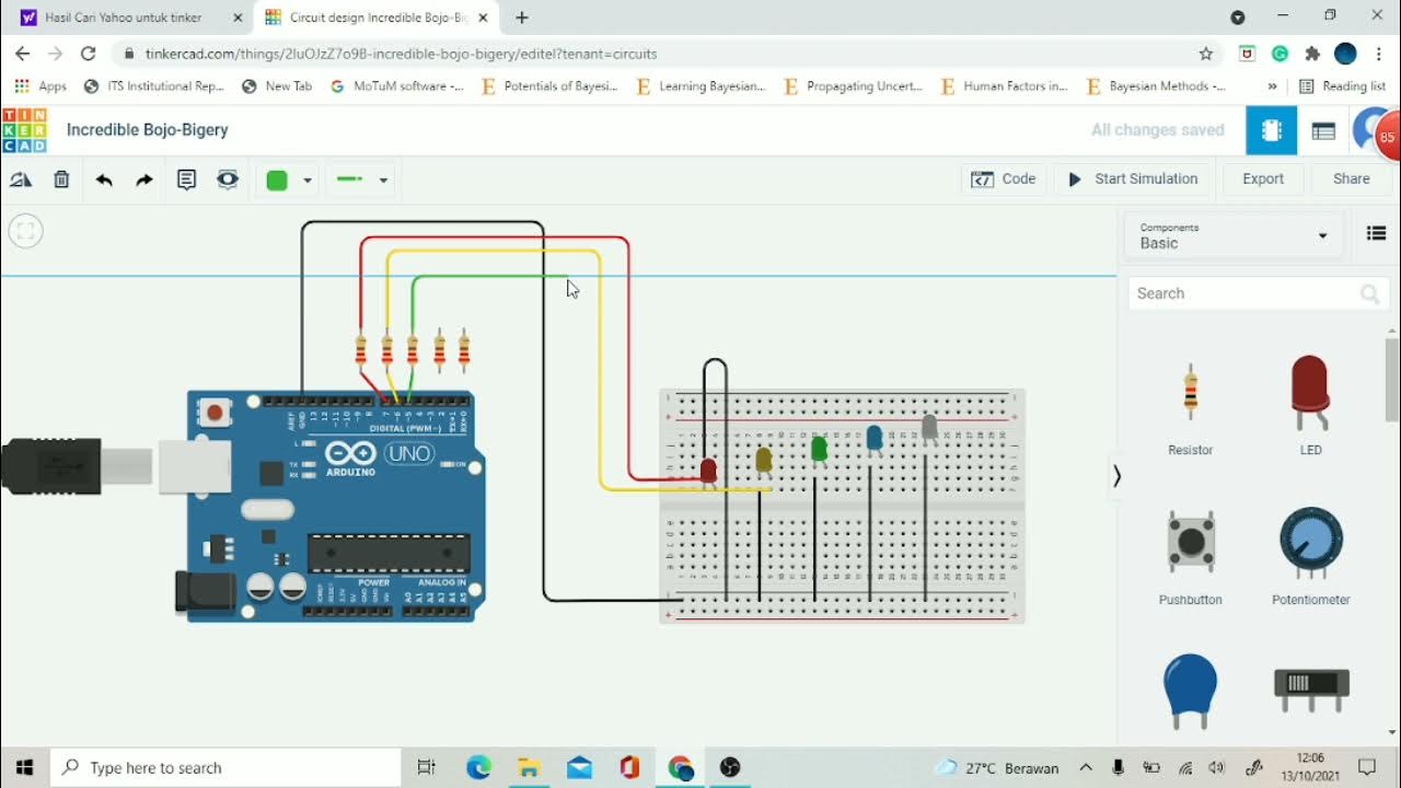 Tutorial Arduino 5 LED Tinkercad - YouTube