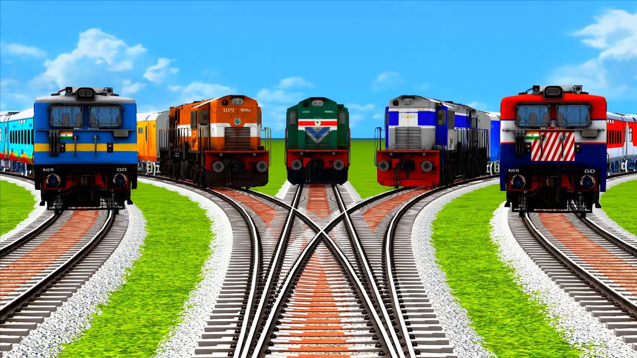 5 Colorful Diesel Trains Crossing On Risky Same Track🚦indian railways🛑 ...