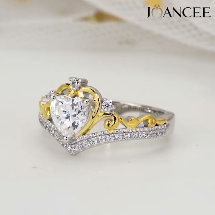 Heart Cut White Sapphire 925 Sterling Silver Two Tone Promise Ring ...