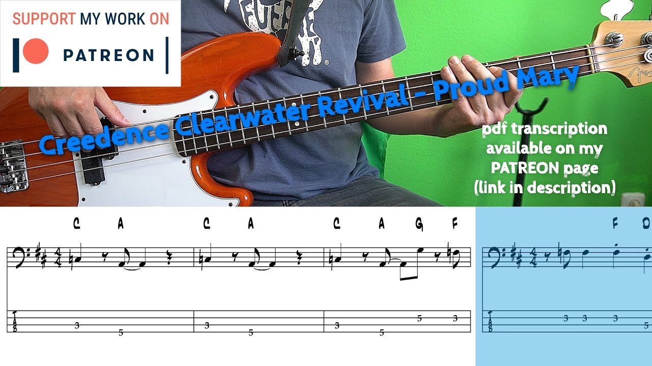 Creedence Clearwater Revival - Proud Mary (Bass cover with tabs) - YouTube