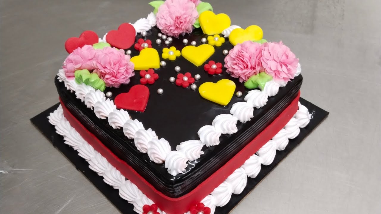 2 kg Square Chocolate Cake Decorating | Square Chocolate Ganache Cake ...