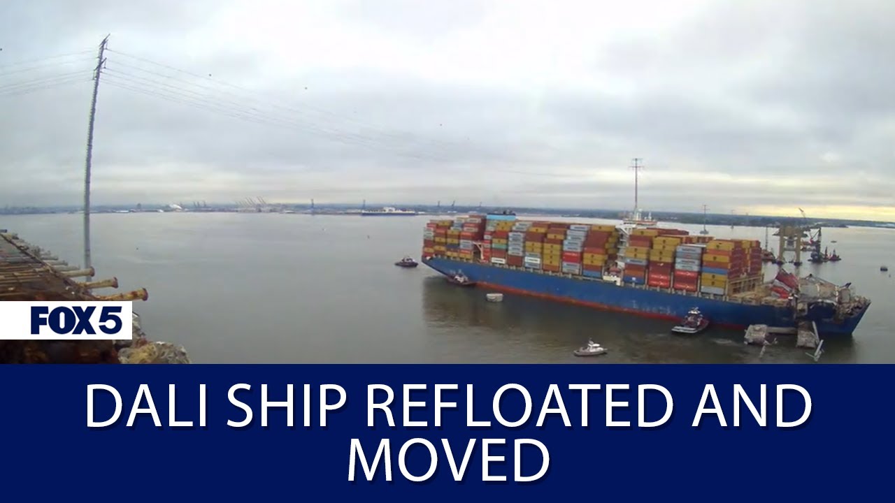 Cargo ship that crashed into Key Bridge refloated, moved to nearby ...