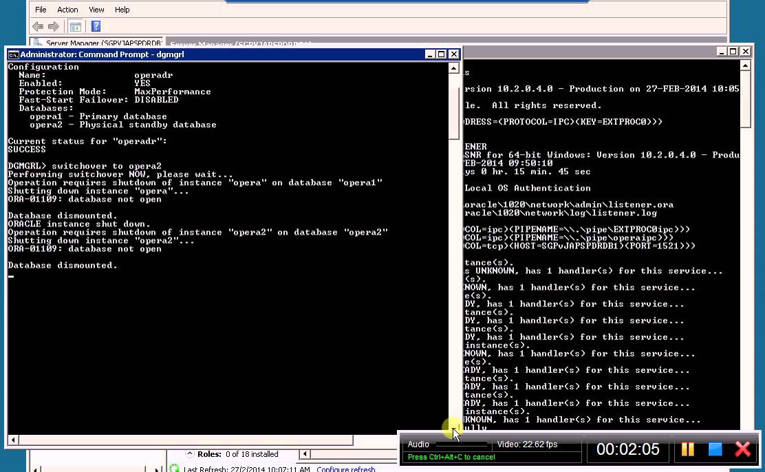 Oracle Dataguard switchover using dgmgrl - YouTube