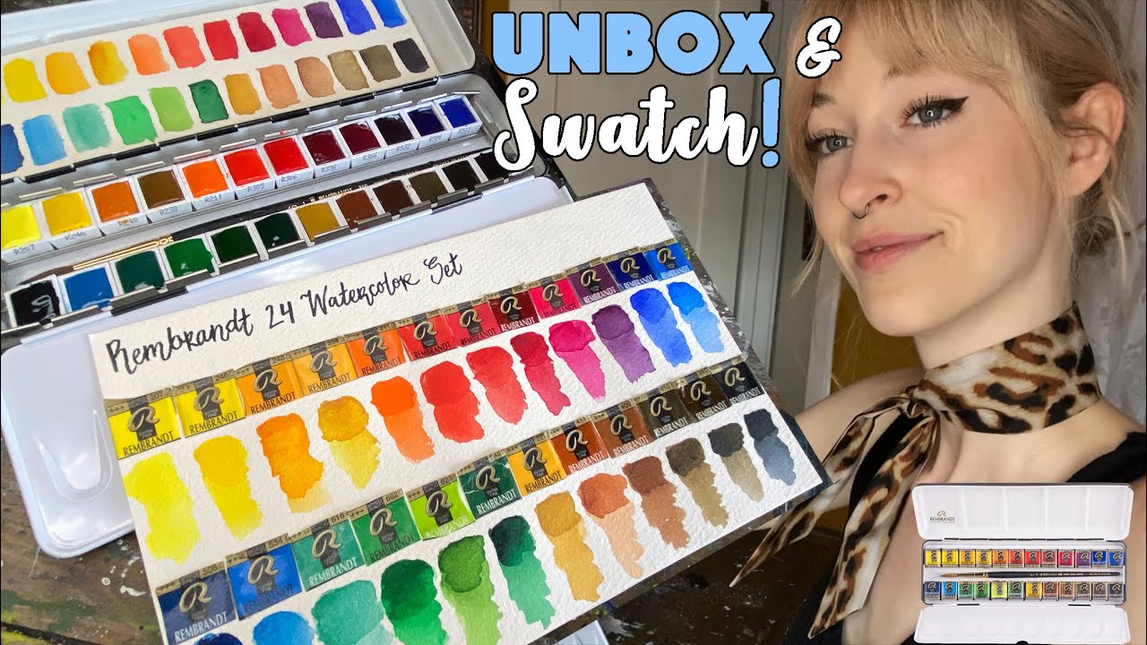 Unbox and Swatch! Rembrandt 24 Deluxe Watercolor Palette - YouTube