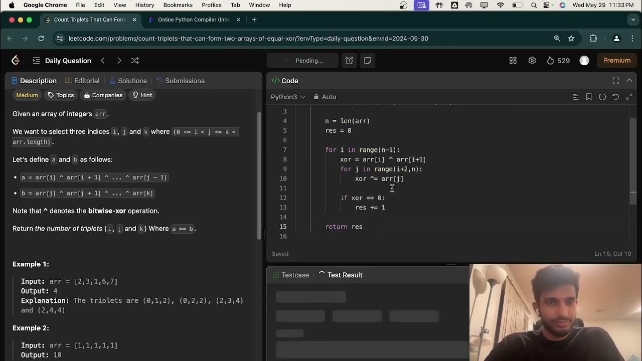 1442 Count Triplets That Can Form Two Arrays Of Equal Xor Youtube