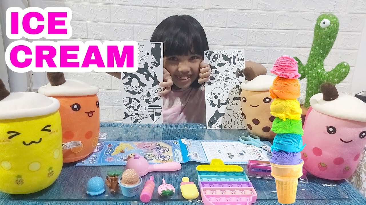 mainan es krim-es kriman 🍦 unboxing kereta api hokben 🚅 unboxing stiker ...