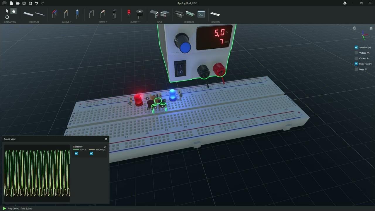 FLIP-FLOP with dual NPN Transistors - Crumb Circuit Simulator - YouTube