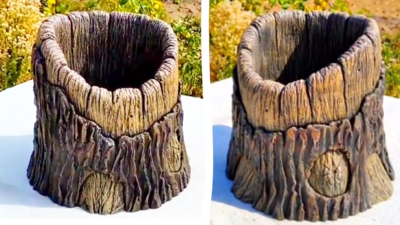 DIY Cement tree stump. Garden craft from cement #diy - YouTube