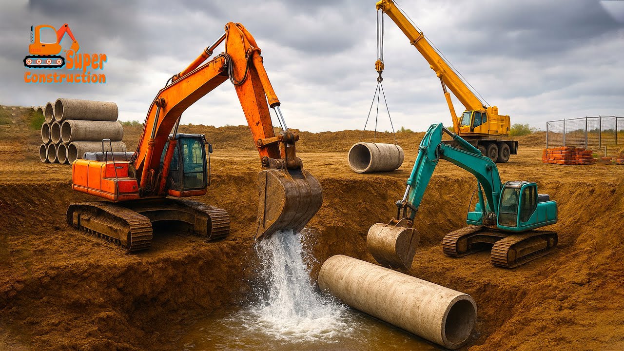 Excavators Transform Dry Land into a Massive Water System ...