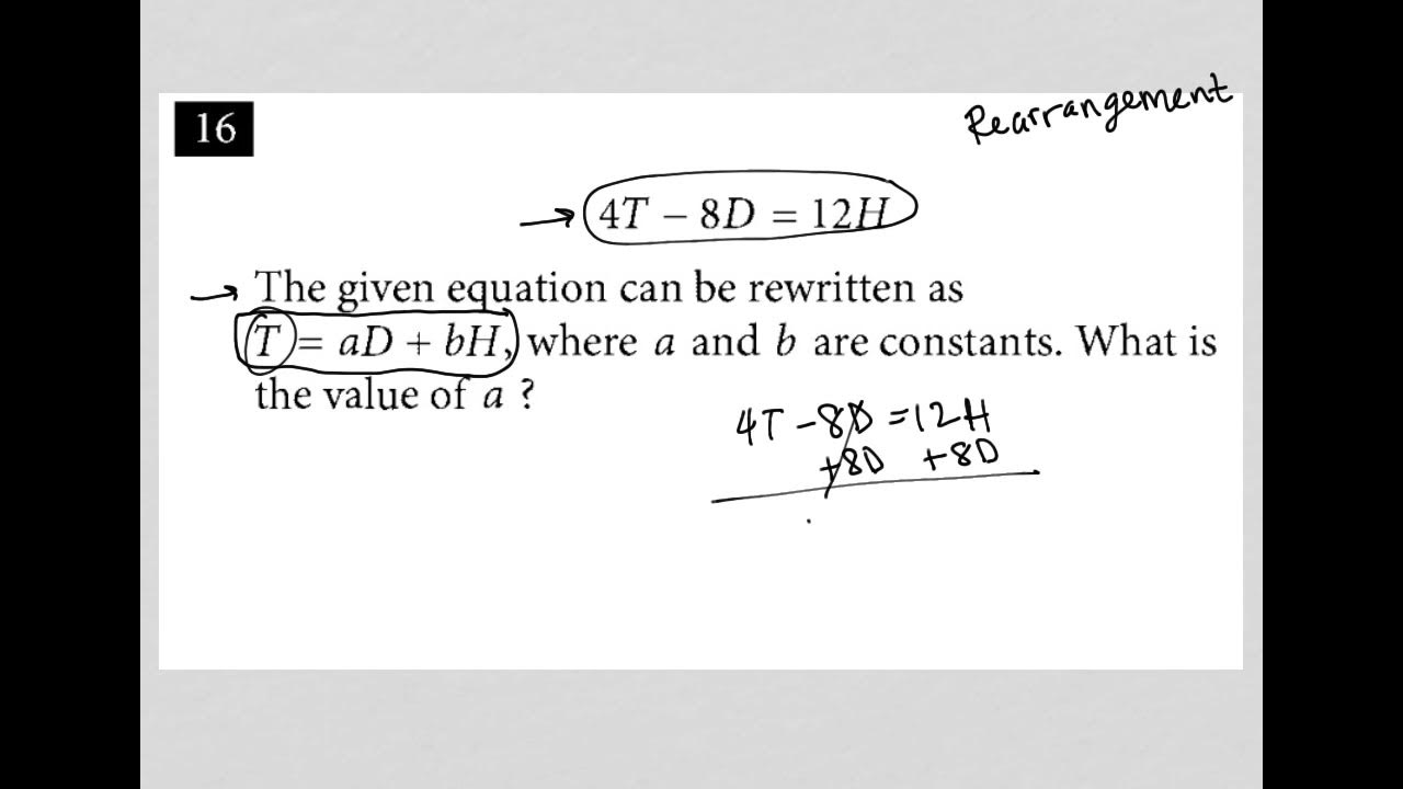 4T - 8D = 12H; The given equation can be rewritten as T = aD + bH ...