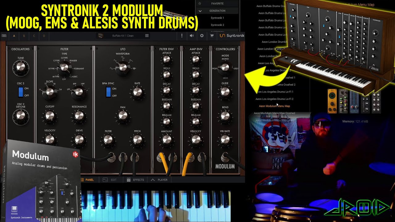 IK Multimedia Syntronik 2 MODULUM (MOOG, EMS & Alesis Synth Drums) Sound Demo w/ Simmons Titan ...
