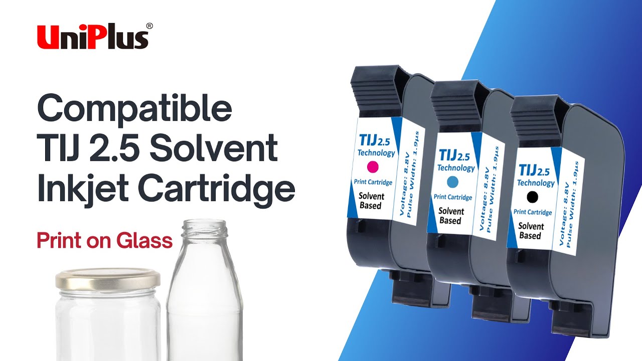 Solvent TIJ 2 5 Ink Cartridges for Glass Printing | Uniplus - YouTube