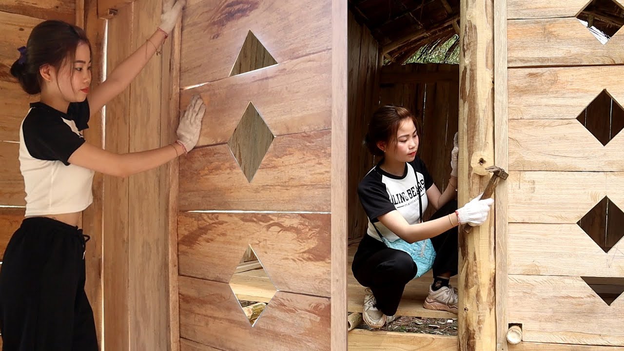 Single girl build WOODEN HOUSE, Wooden house WALL , BUILD LOG CABIN ...