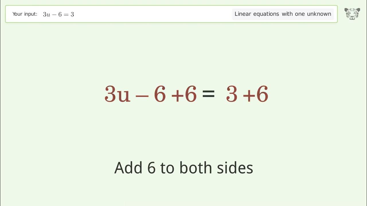 Linear equation with one unknown: Solve 3u-6=3 step-by-step solution - YouTube