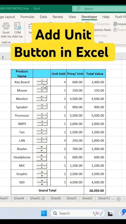 #shorts #viral Add Unit Button In Excel #exceltutorial #exceltips #shortsfeed - YouTube