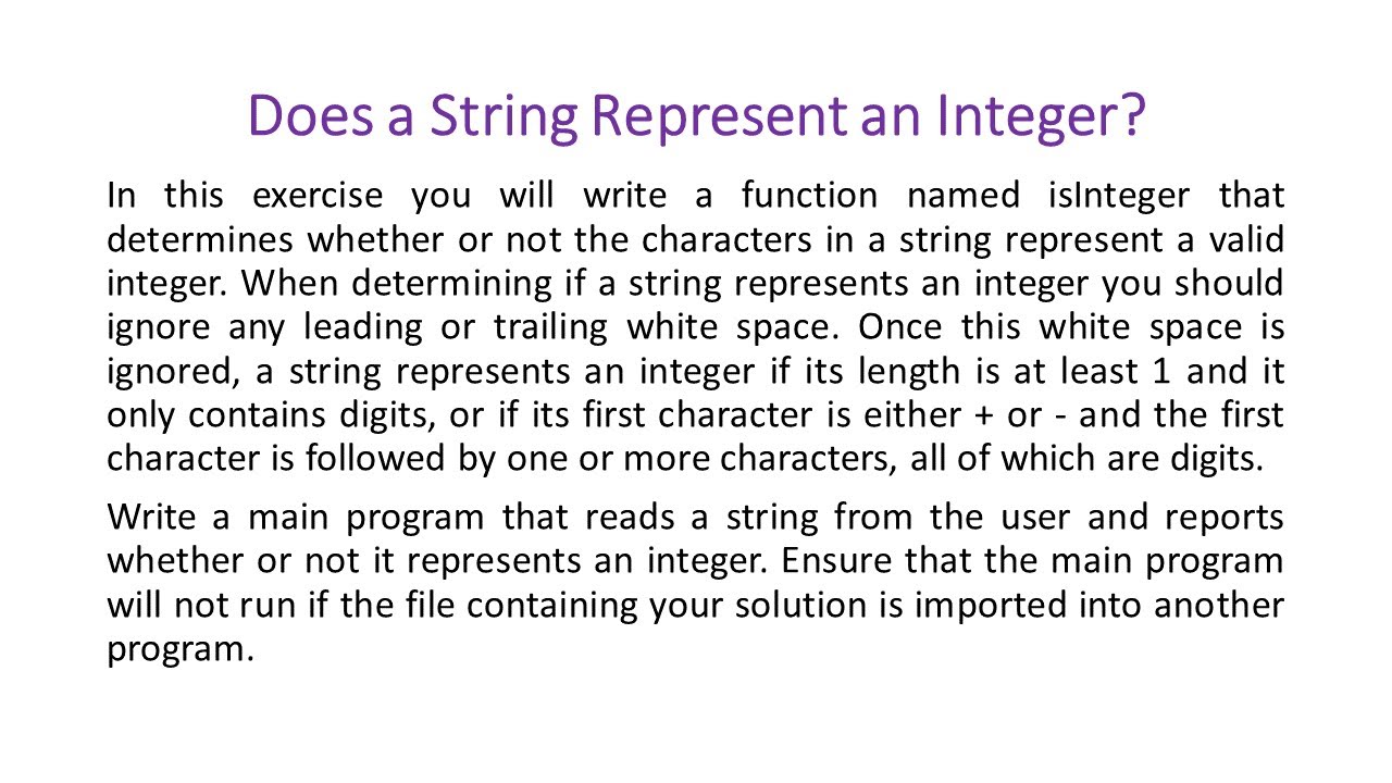 Function Exercises-Does a String Represent an Integer? by Dr. Vinoth ...