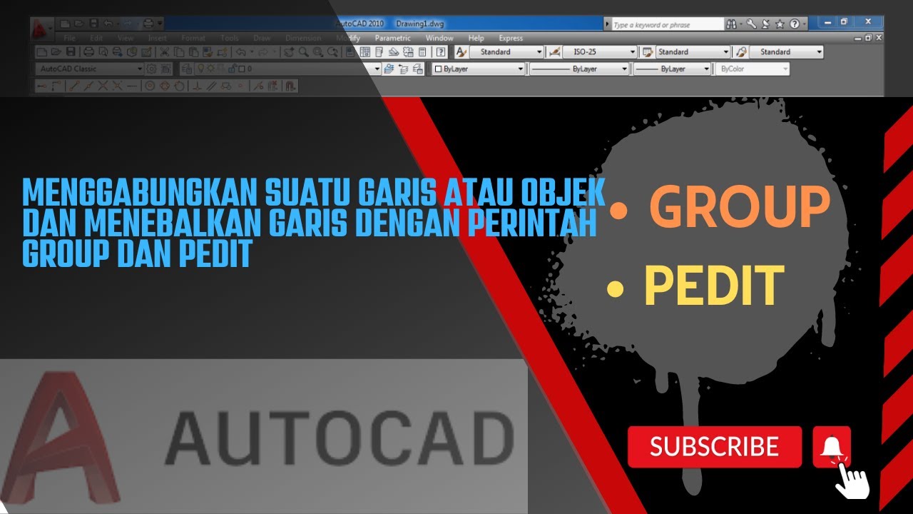 cara menggabungkan garis dengan perintah group dan pedit pada autocad ...