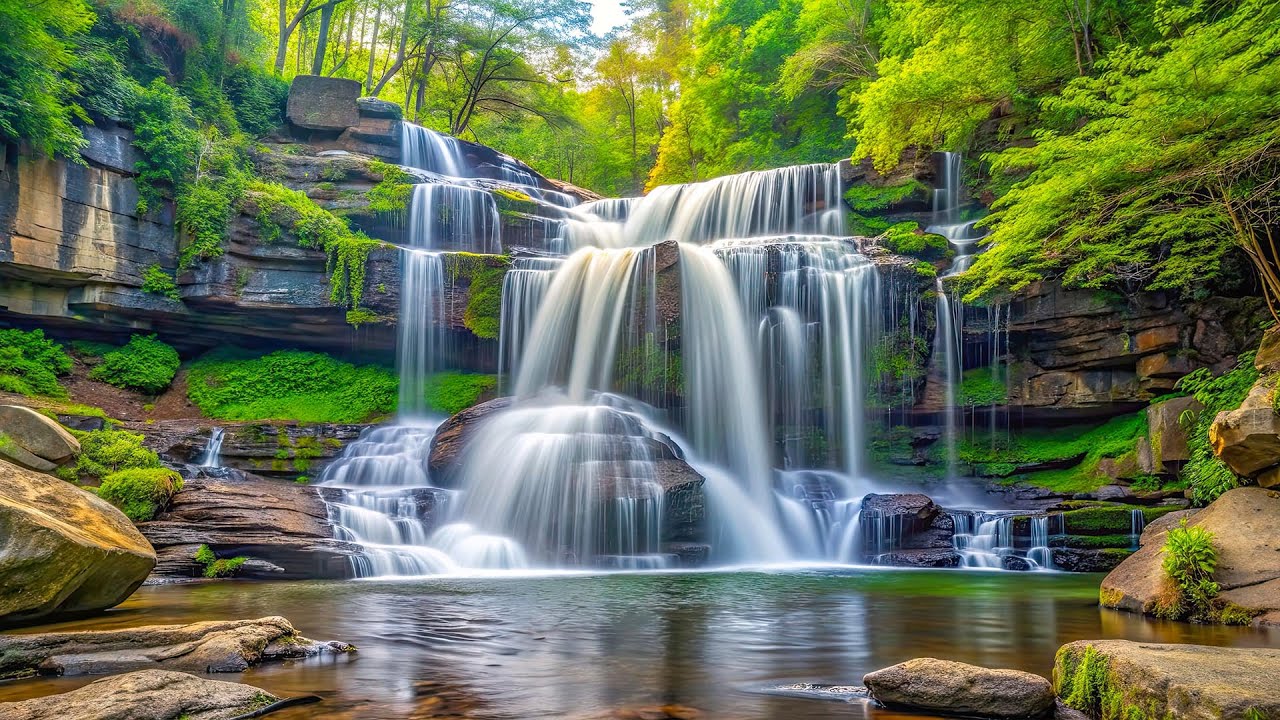 Relaxing Music For Stress Relief, Waterfall Gentle Stream Sound in ...