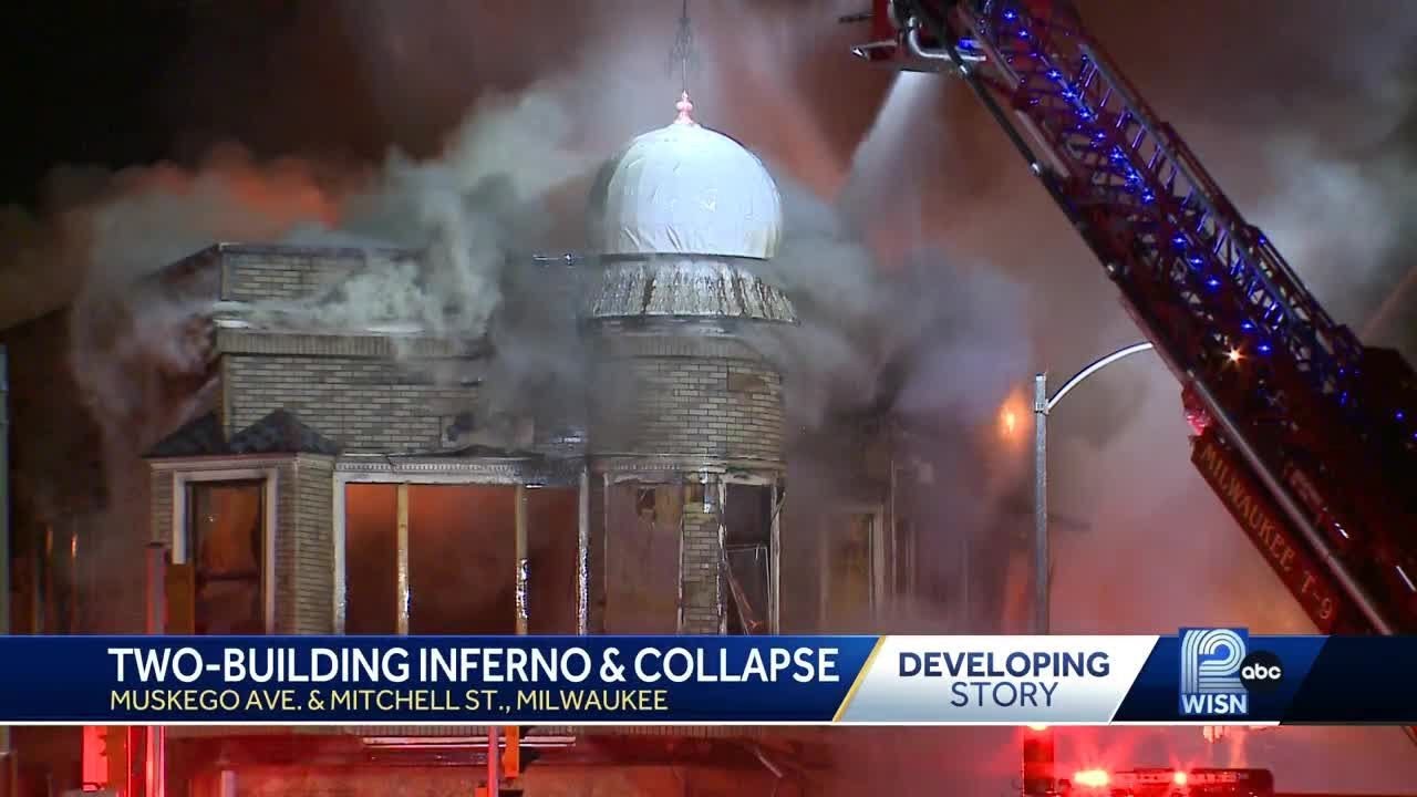 Fire causes Milwaukee building to partially collapse - YouTube
