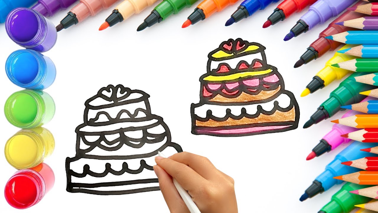 How To Draw cute Birthday cake Drawing, Painting & Coloring For Kids ...