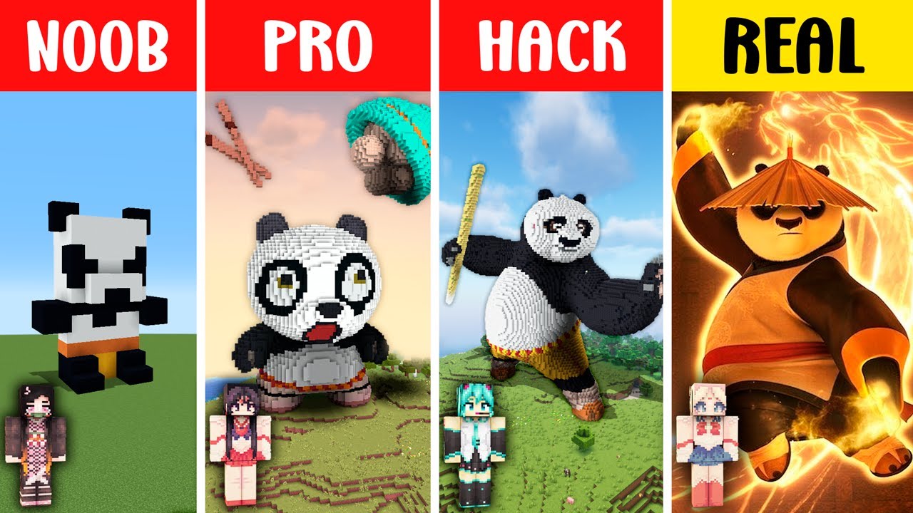 Minecraft REAL LIFE KUNG FU PO BUILD CHALLENGE NOOB vs PRO vs HACKER vs ...