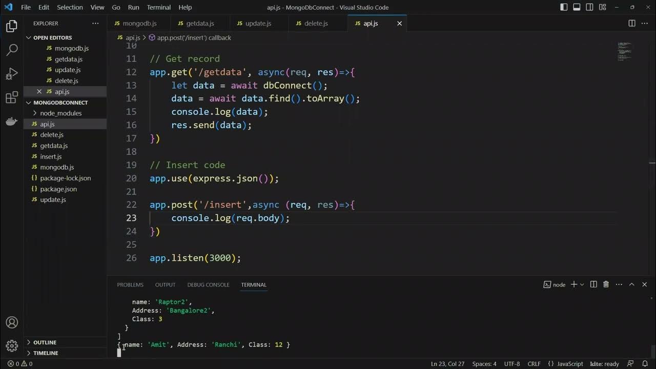 Api With Mongodb To Insert Record Youtube