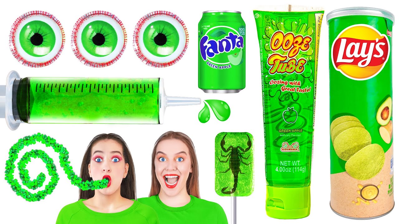 Last To STOP Eating Green Food Challenge 녹색 음식 도전을 먹는 것을 멈추는 마지막 Multi ...