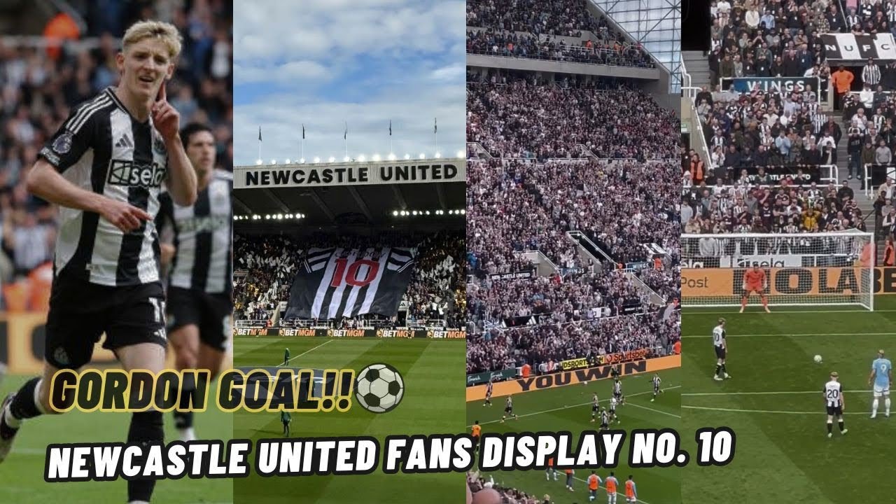 Newcastle Fans display a tifo for Anthony Gordon and He Scores the ...
