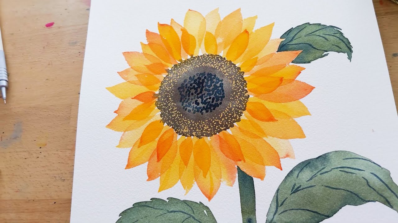 easy watercolor flower - Sunflower - Watercolor tutorial for beginners - YouTube