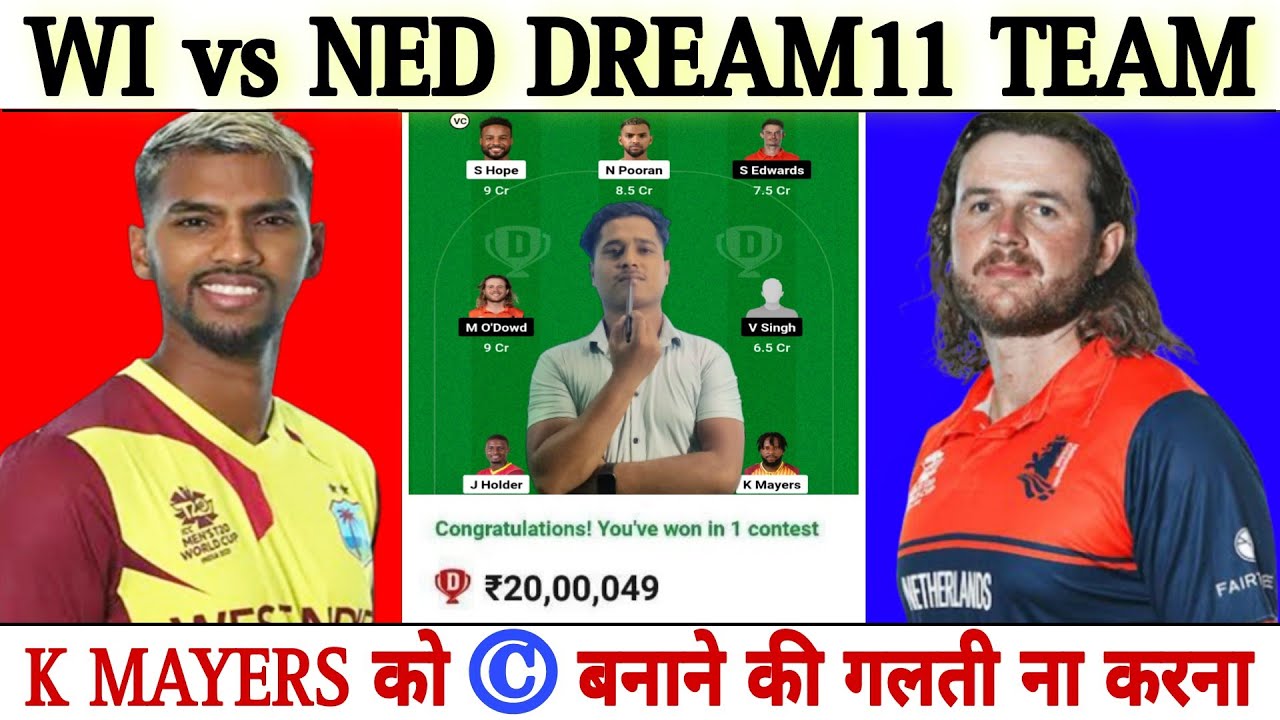 West Indies vs Nederland Dream11 Prediction,WI vs NED Dream11 Team ...