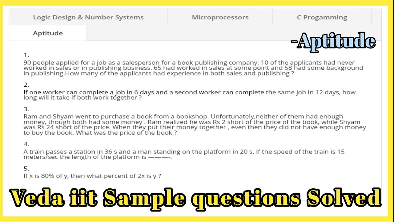 Solving VEDA IIT Aptitude Questions in Telugu | Sets, Time & Work ...