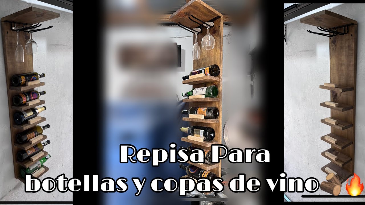 Repisa rústica para botellas y copas de vino 🍷 ¡Hazlo tú mismo!👨‍🏭🪵 ...