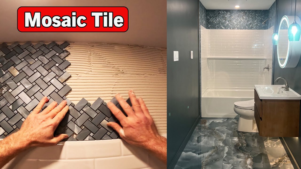Setting Mosaic Tile around a Shower - YouTube