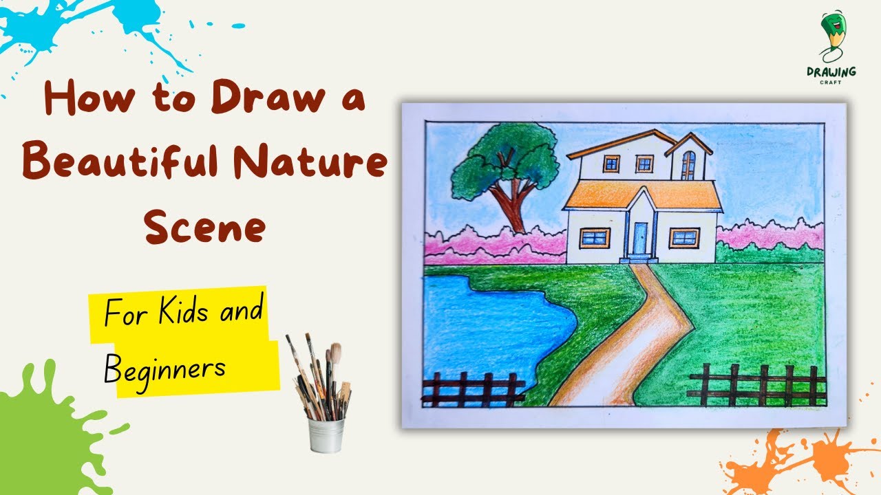 How to Draw a Beautiful Nature Scene with a House and Tree: Easy ...