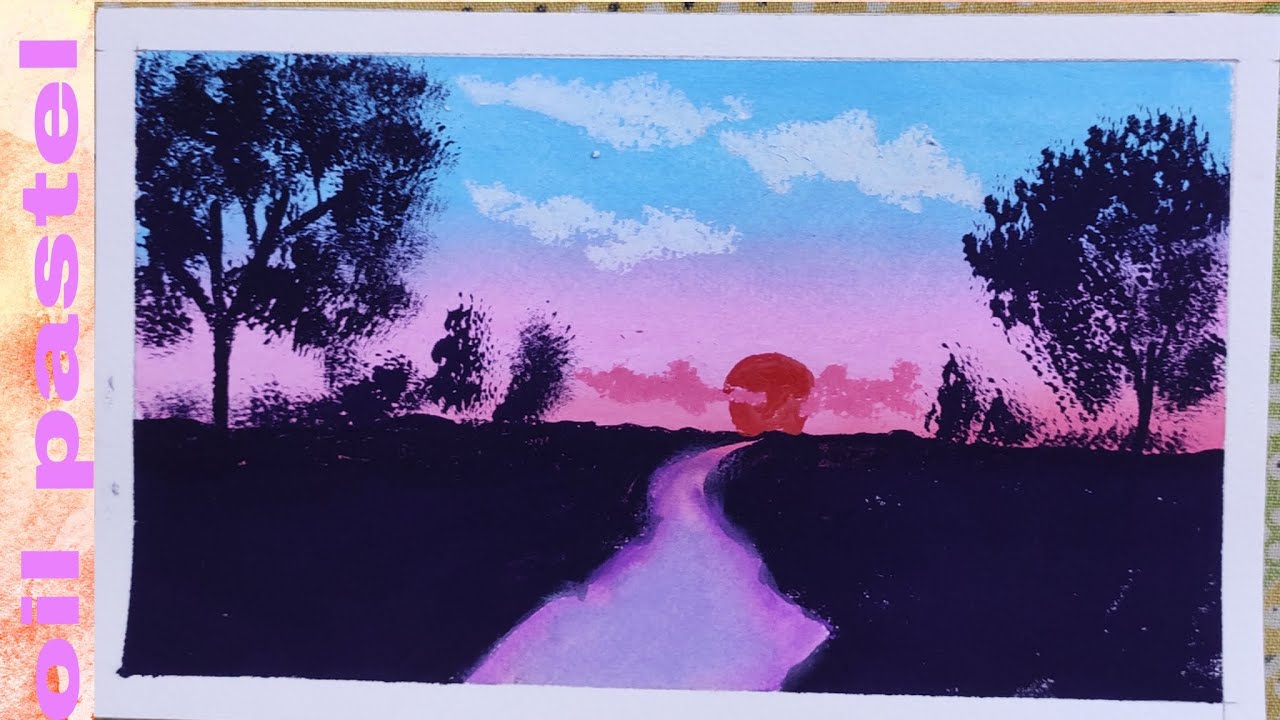 pink sky oil pastel drawing, step by step painting for beginners ...