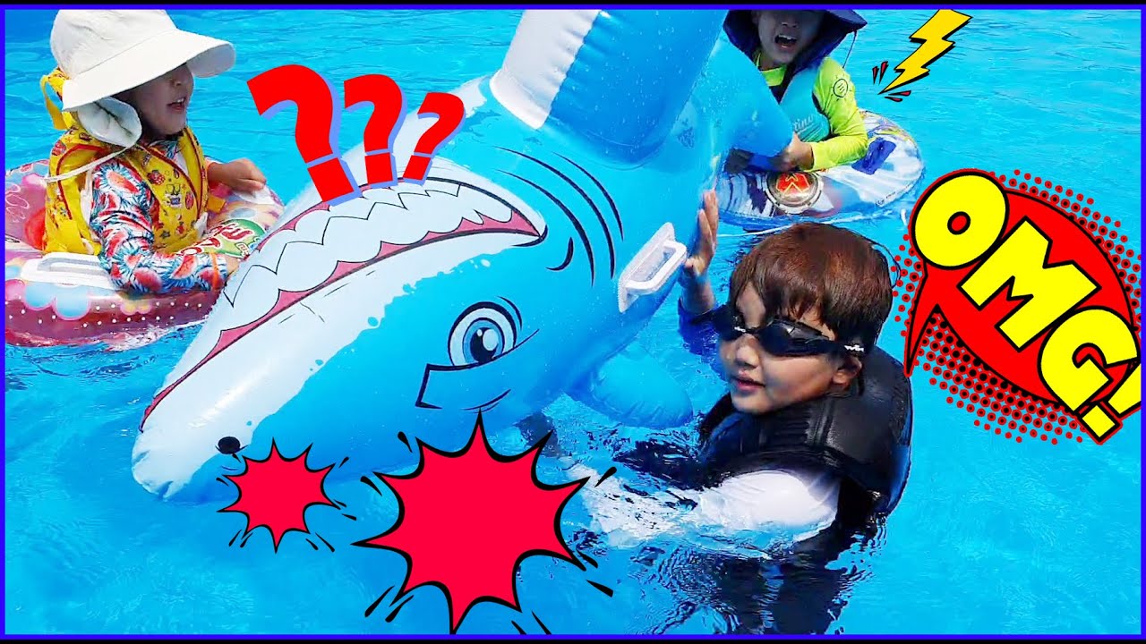 신기한 아기상어 튜브예요!! 수영장에서 놀기 물놀이하다 상어가족 만났어요 Swimming with Little Shark ...