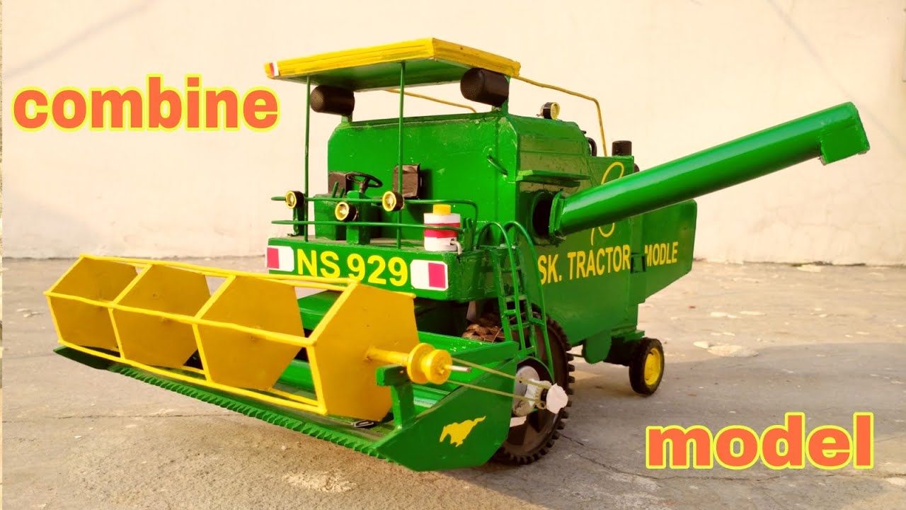 Mini homemade harvester combine model - YouTube