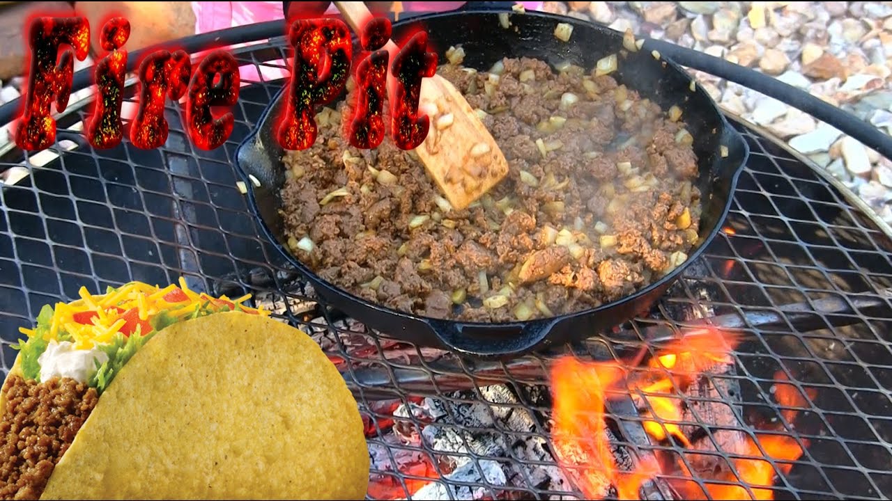 Fire Pit Tacos Camp Chef Cast Iron Pan Cooked - YouTube