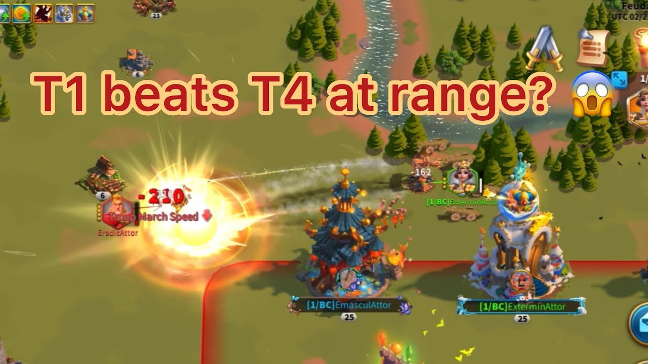 T1 VS T4 AT RANGE! SHOCK RESULTS! Rise of kingdoms Engineering meta ...