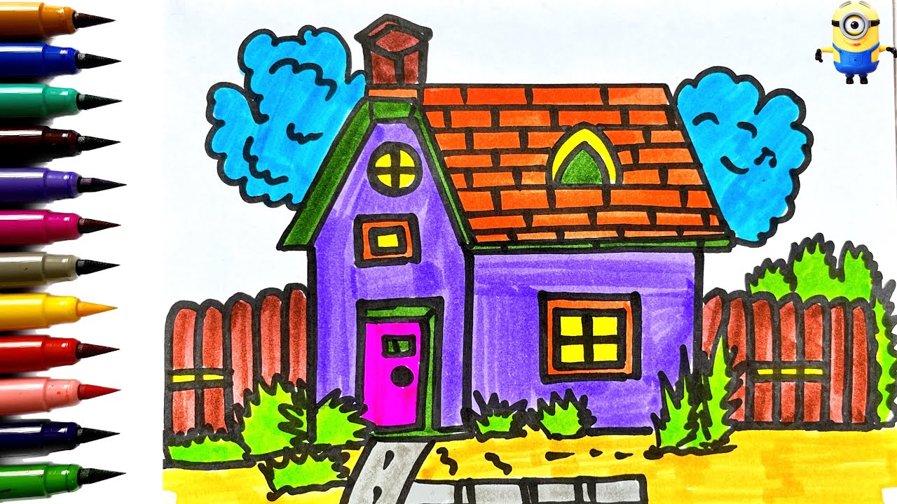 Drawing House from Shapes | Drawing, Colouring and Painting House | How ...