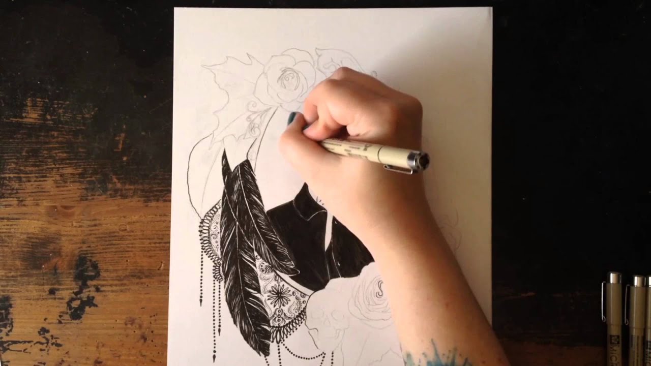 Edgar Allan Poe- Time-Lapse Pen & Ink - YouTube