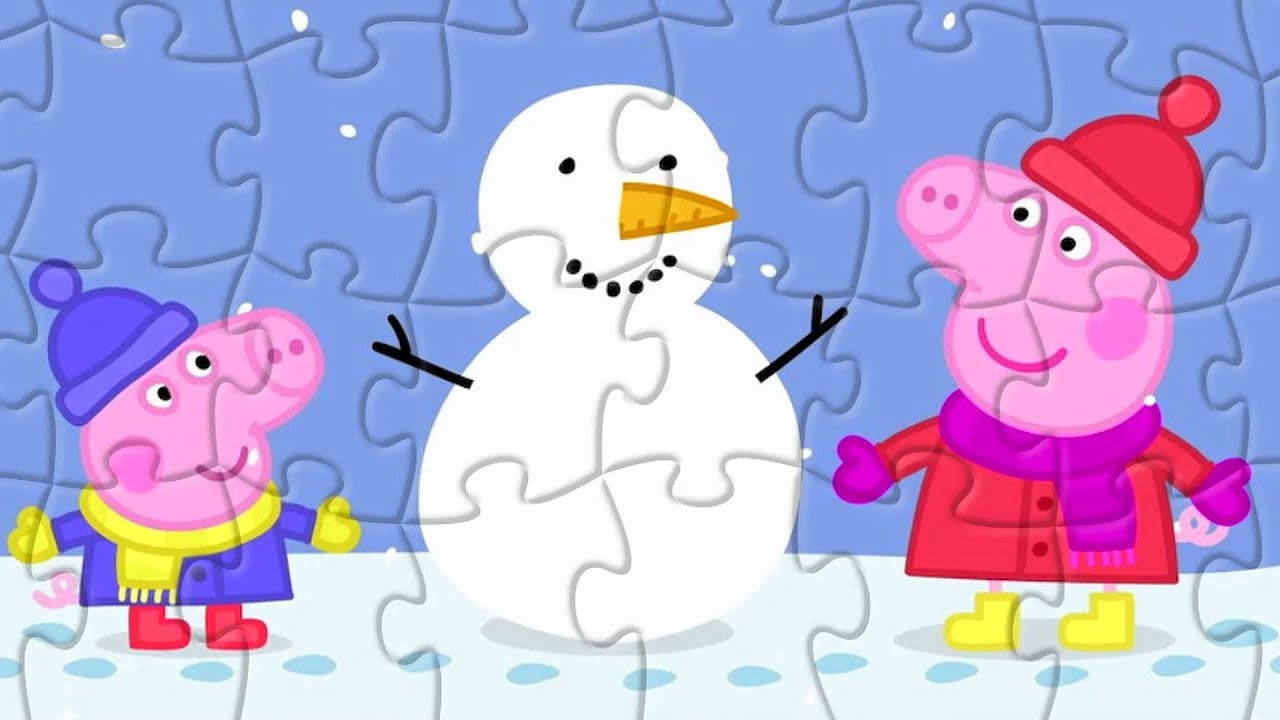 Peppa Pig, George and snowman - Puzzle for kids - YouTube