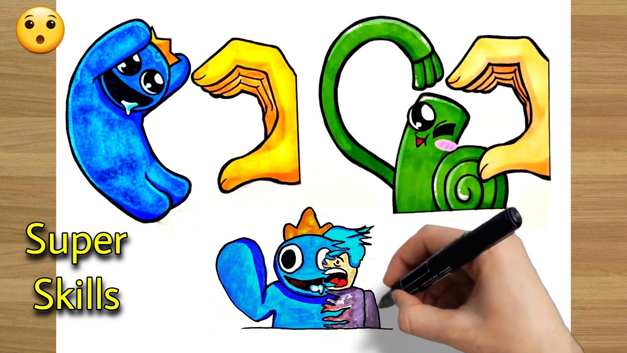 Drawing Rainbow Friends Finger Heart Fancy Refill Heart Challenge - YouTube