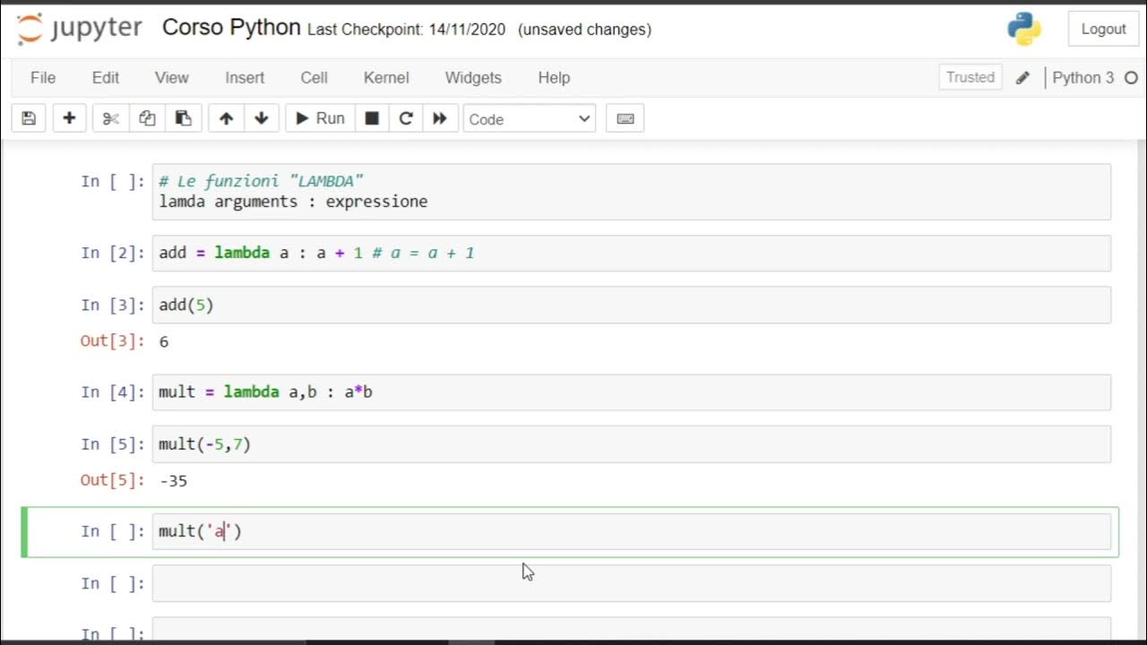 33. Le Funzioni LAMBDA (+ Esercizio) (Corso BASE COMPLETO Python ITA 2021) - YouTube